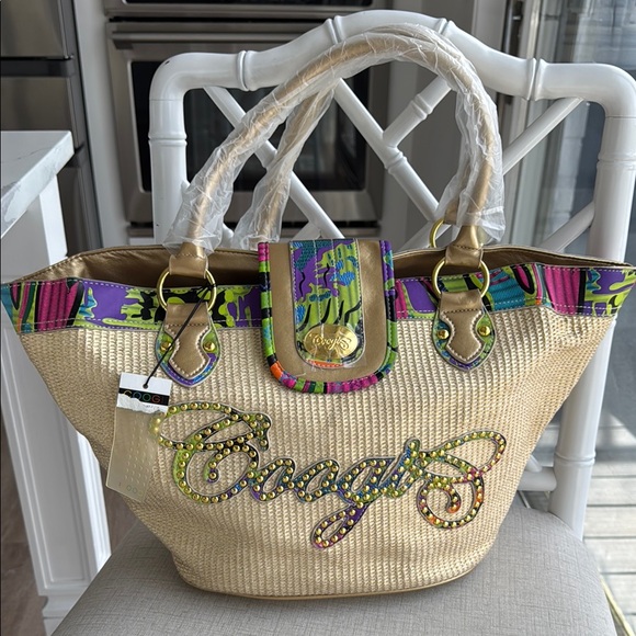 COOGI | Bags | Vintage Coogi Straw Gold Colorful Beach Bag Metallic ...